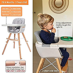 3-in-1 Convertible Wooden High Chair,Baby High Chair with Adjustable Legs & Dishwasher Safe Tray, Made of Sleek Hardwood & Premium Leatherette, Mid Grey