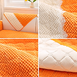 vctops Soft Corduroy Sofa Couch Cover, Plaid Sectional Couch Covers, Non-Slip Sofa Slipcover for Dogs Cats Kids(Orange,43"x43")