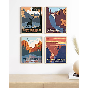 HAUS AND HUES Vintage National Park Posters Set National Parks Art Prints Nature Wall Art and Mountain Print Set Abstract Prints of Mountain Wall Art (11"x14", UNFRAMED)