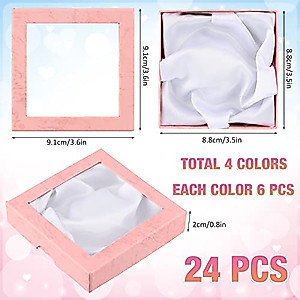 Tuanse 24 Pcs Square Cardboard Jewelry Gift Box 3.5 x 3.5 x 0.8 inches Jewelry Boxes Bulk with Clear Lid for Bracelet Packaging Boxes Earring Ring Necklace Pendant Jewelry Display Storage, 4 Colors