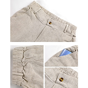 Hooever Womens Cotton Linen Pants Casual Button Up High Waisted Wide Leg Trousers(haki-XS) Khaki