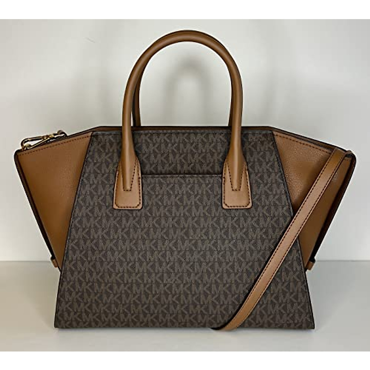 Michael Kors MICHAEL Michael Kors Avril Large Top-Zip Satchel bundled with Trifold Wallet Purse Hook (Signature MK Brown)