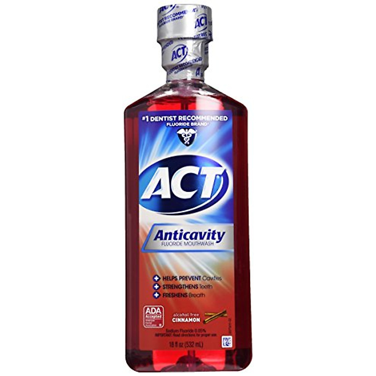 ACT Alcohol Free Anticavity Fluoride Rinse-Cinnamon, 18 Fl Oz (Pack of 2)
