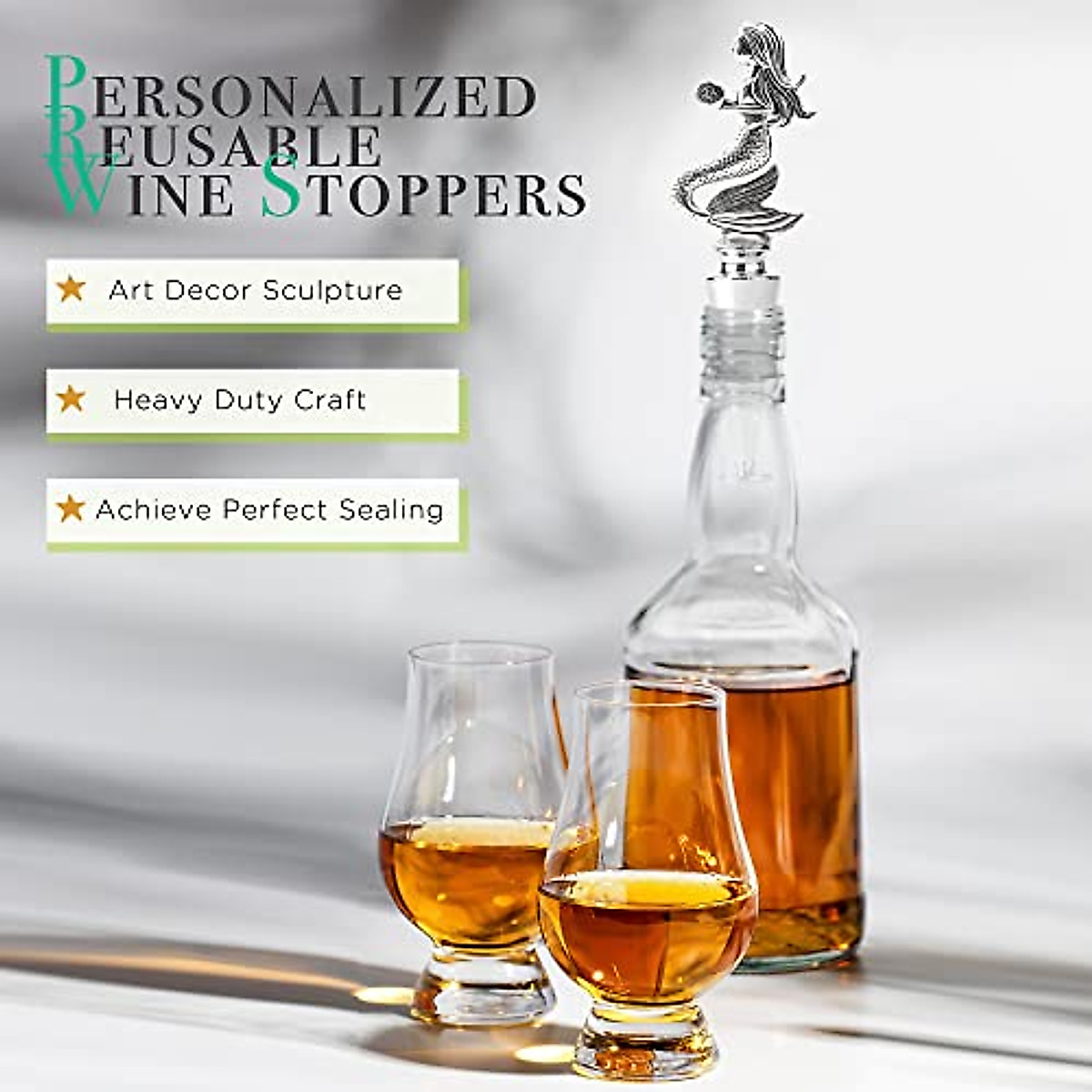 Homestia Wine Bottle Stopper Mermaid Gifts for Women Mom, Daughter Wine Stopper for Glass Bottles, Wine Preserver, Zinc-Alloy Silicone Wine Stoppers Cute Wine Accessories with Fancy Decors