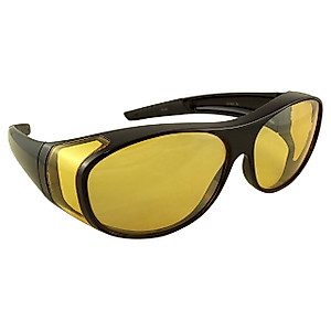 Ideal Eyewear Night Driving Wear Over Glasses Yellow Lens Fit Over Glasses (Black Frame with case, Medium)