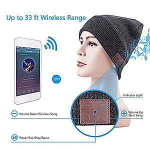 Happy-top Beanie Wireless Music Headphones Hat Compatible for iPhone Samsung Android (Dark Grey)