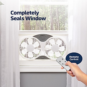 Nexair 9" Twin Window fan with Remote Control, 3 Speed Bedroom window fan reversible Airflow Exhaust And Intake Quiet Operation, Fan Window Easy to install Seals with Built-In panels extending 24"-37"