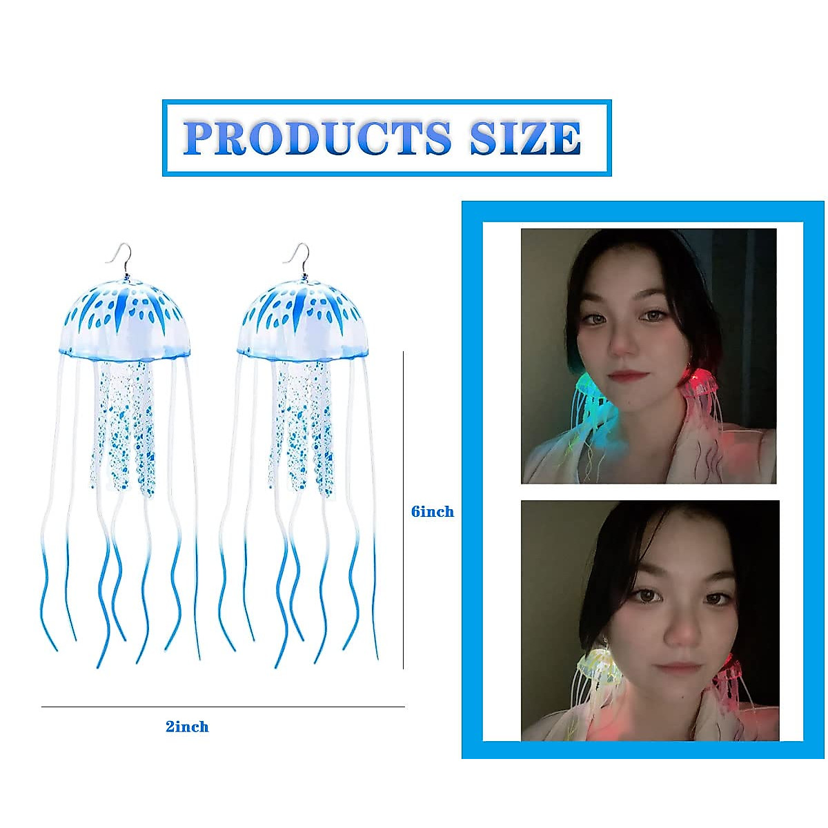 Letsglow LED Light Up jellyfish earring, Projecting Disco Ball, Women Funny Lovely Gift, Birthday Party Rave Night Club Jewelry (blue)