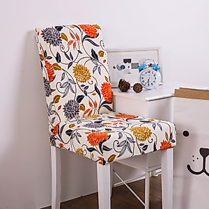 Lalluxy Stretchy Parson Chair Slipcovers for Dining Room Chair seat Covers Chair Protectors for Party Pet Protection Universal Fit Soft Polyester (Set of 4, Orange Flowers)