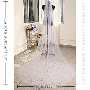 Aularso 118'' Cathedral Wedding Veil Pearl Bridal Veils Long Veil with Comb 2Tier Short Veil for Brides (White-118 * 59in(cathedral))