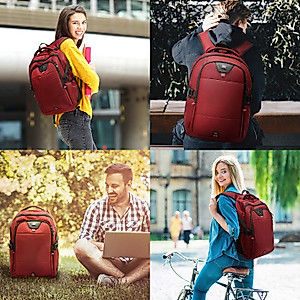 INSAVANT Laptop Backpack 15.6 Inch Water Resistant Backpacks Durable College Travel Daypack Anti Theft with USB Charging Port Best Gift for Men Women (15.6 Inch, Red)