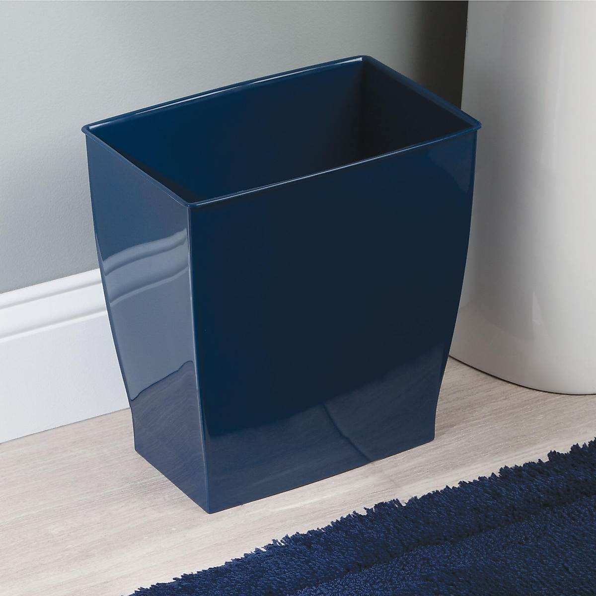 InterDesign Mono Wastebasket Trash Can - Rectangular, Navy