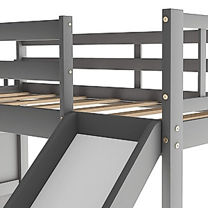 Twin Over Twin Bunk Bed with Slide and Storage Staircase, Twin Size Bunk Bed for Kids, Teens, No Box Spring Needed (Gray, Twin Over Twin)