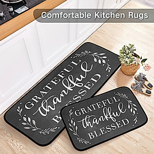 Grateful Thankful Blessed Kitchen Rugs Set 2 Piece Non-Slip Backing Washable Anti-Slip Backing Mat for Doorway Bathroom Runner Rug Carpet Set (19.7*47.2in+19.7*27.6in )