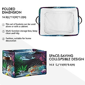 Ocean Dolphin Coral Fish Large Storage Basket Collapsible Storage Bin Organizer Cube Laundry Hamper for Clothes Bedroom Nursery Toys Shelf College Dorm