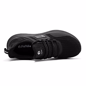 FitVille Women's Extra Wide Sneakers Road Running Walking Athletic Shoes with Wide Toe Box - Fresh Core(Black,8.5 X-Wide)