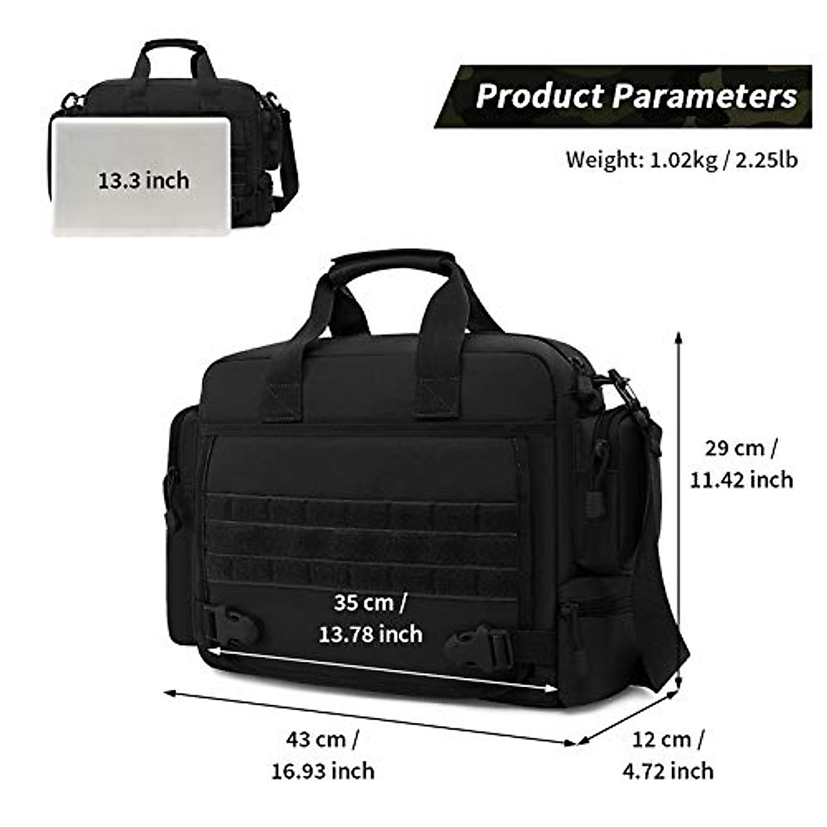 CamGo Tactical Briefcase 14 inch Laptop Messenger Bag Military Style Shoulder Bag Handbag for Men