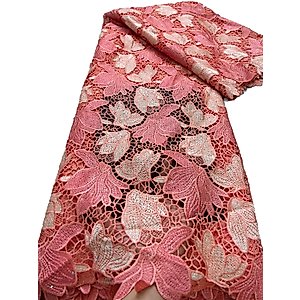 Gdsshuhung African Fabric 5 Yards French Embroidery Printed Fabric Perfect for Wedding/Party/Everyday Sewing (S38442)
