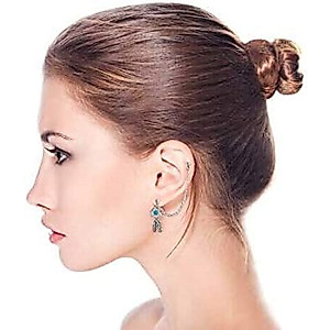 Blue Pink Native American Indian Western Jewelry Dream Catcher Feather Double Piercing Single Ear Cartilage Stud for Women Teen Surgical Steel 14G