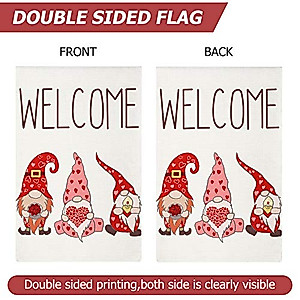Tatuo 2 Pieces Valentine's Day Garden Flag 12 x 18 Inch Valentine Gnome Welcome Flag for Outside Yard Anniversary Wedding Farmhouse Decoration
