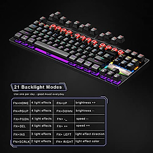 Anivia Mechanical Gaming Keyboard 87 Keys Small Compact Multicolour Backlit MK1 Wired USB Gaming Keyboard with Blue Switches, Metal Construction, Water Resistant for Windows MAC Laptop Game
