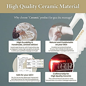 THERATEMS Natural Ceramic gua sha Massage Tool, face and Body guasha, Lymphatic Drainage Trigger, guasha Board, face Lift, Muscle Relief Massage Board