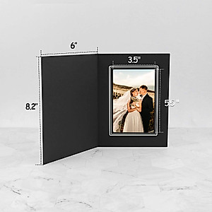 Golden State Art, Pack of 25, 4x6 Photo Folders, Cardboard Picture Frame, Paper Photo Frame Cards, Greetings/Invitation Cards, Special Events: Graduation, Christmas, Wedding(Black with Silver Lining)