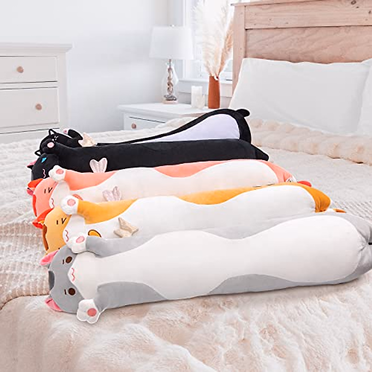 Mewaii Long Cat Plush Body Pillow, 28” Cute Cat Stuffed Animals Soft Plushies, Kitten Plush Throw Pillow Doll Toy Gift for Girlfriend