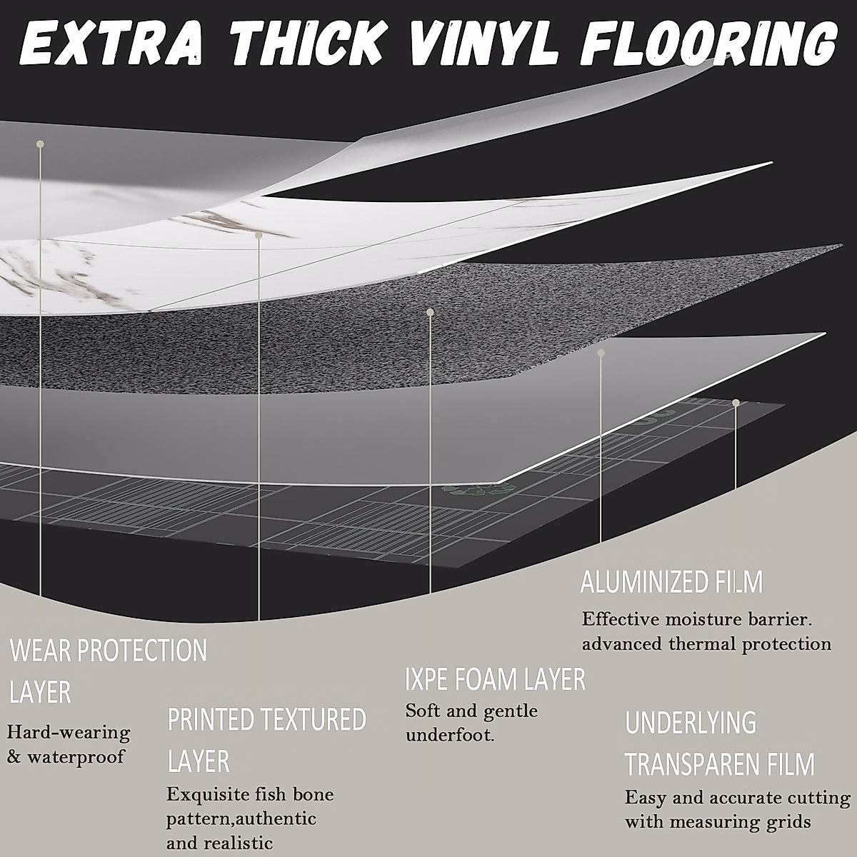 Oxdigi Vinyl Floor Tiles Peel and Stick 23"x 393"/64 Sq.Ft, Thicken Self Adhesive Vinyl Flooring Roll Marble Pattern Waterproof DIY Floor Coverings for Bathroom Living Room Kitchen, White Marble