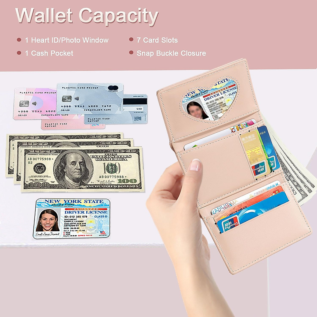 Sunwel Fashion Girls Cute Wallet Coquette Bow Wallet Small Wallet Slim Credit Card Holder ID Window for Women (PINK)