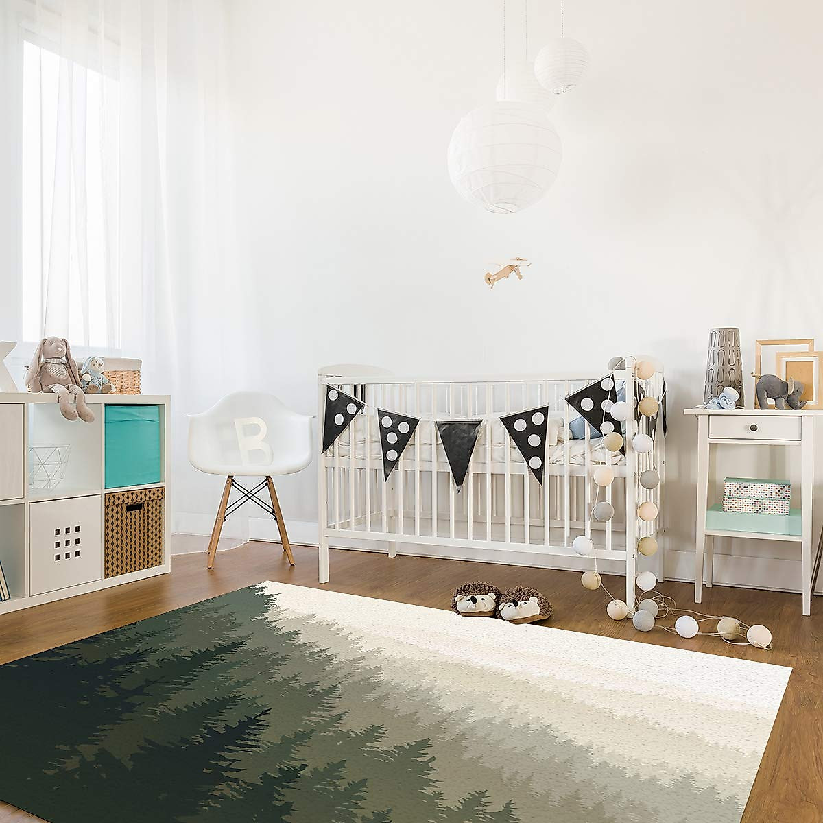 Large Area Rugs 5' x 7' Throw Carpet Floor Cover Nursery Rugs For Children/Kids, Northern World with Coniferous Trees Scandinavian Woodland, Modern Kitchen Mat Runner Rugs For Living Room/Bedroom