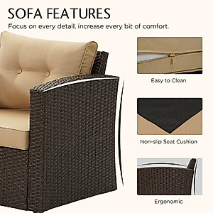 SUNVIVI OUTDOOR Patio Couch Sofa,4-Seat Outdoor Wicker Brown Rattan Sectional Couch Furniture Aluminum Frame with Non-Slip Beige Cushion
