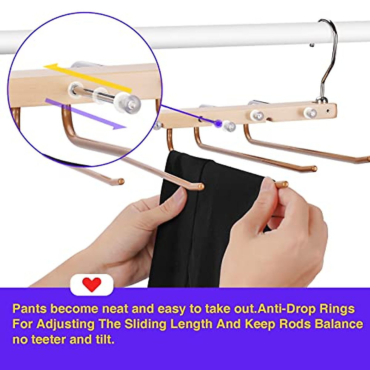Ulimart Pants Hangers 2Pcs Pants Hangers Space Saving,Wooden Multiple Layers Pants Rack with Non-Slip Rubber Coating Pants Organizer for Trousers Scarves Slack