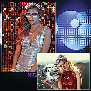 Hitele 6 Pcs 1970s Disco Accessories Set Disco Ball Earrings Necklace Bracelet Headband Ring and Sunglasses for Women Party (silver)