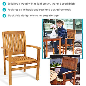 Sunnydaze Stackable Wooden Outdoor Patio Dining Armchair with Slat Back - Light Brown Finish