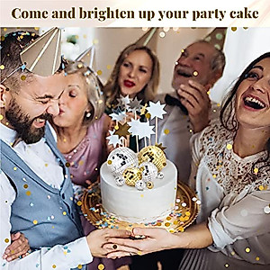 Ayfjovs 18 PCS Disco Ball Cake Decoration Disco Ball Cake Toppers Disco Table Decoration Cake Centerpiece with Confetti Decor 70s Disco Themed Cake for Birthday Theme 70s Party Supplies(Silver&Gold)