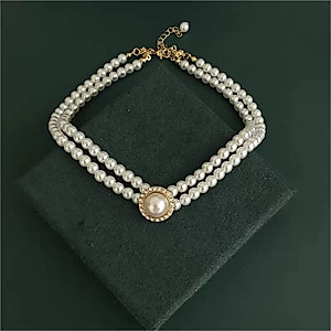 Layered Bohemian Imitation Pearl Rhinestone Beaded Chain Choker Necklace Vintage Adjustable Clavicle Collar Chain Necklace for Women Birthday Party CostumeJewelry Gift-B gold