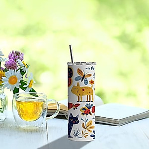 Tumbler with Lid and Straw Abstract Flora and Fauna Print thermos coffee travel mugcute cups 20 oz insulated tumbler for Daily Holiday Decor Gift coffee cup