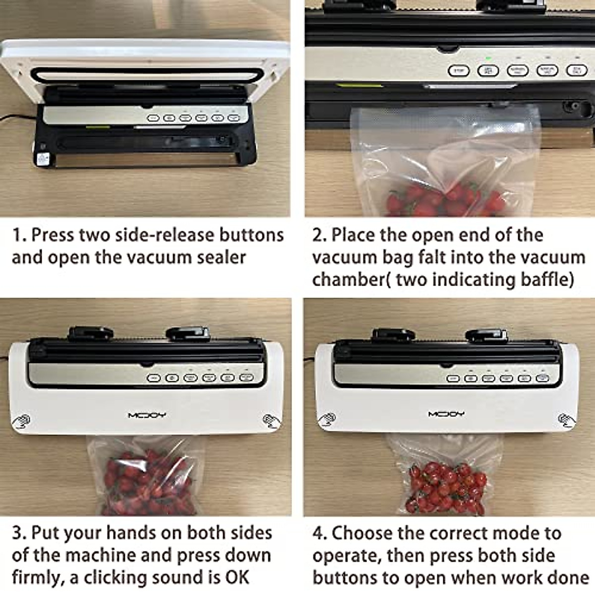 Food Vacuum Sealer Machine, Dry/Moist Vacuum Sealer with 5-in-1 Multi-operating Modes for Sous Vide and Food Storage, Built-in Roll Storage & Cutter Food Vacuum Machine,10 Pcs Bags Starter Kit, White