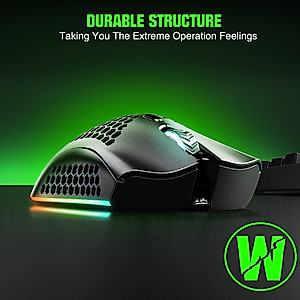 WolfLawS KM-1 Gaming Mouse, Wireless Mouse Gaming Computer Mice USB with Honeycomb Shell, 6 Programmed Buttons, 3 Adjustable DPI, Ergonomic RGB Optical Mouse - Green