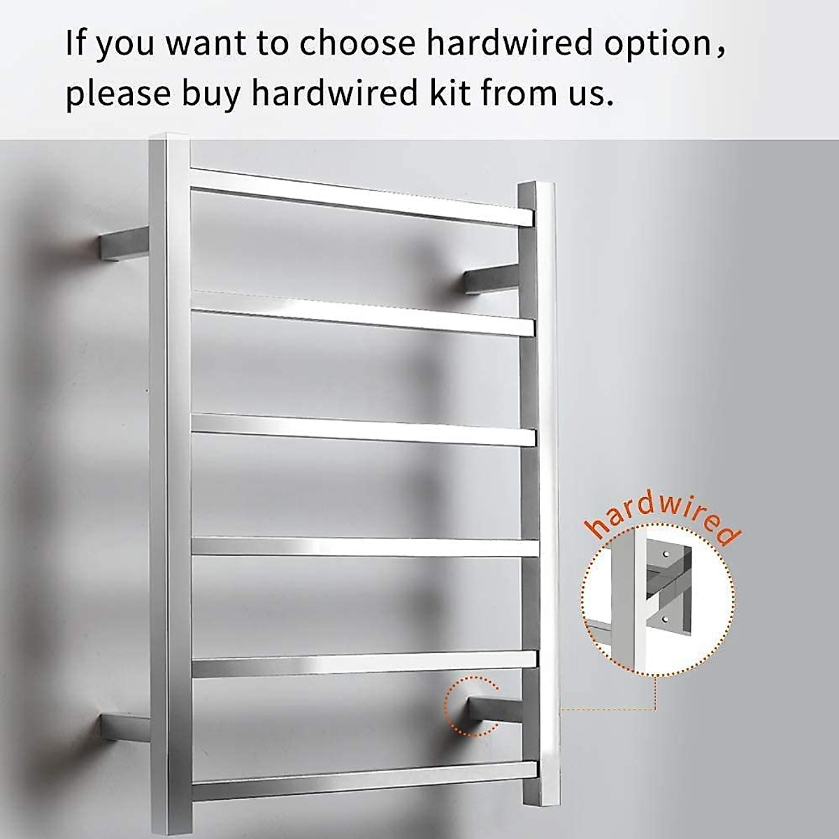 SHARNDY Towel Warmer Polished Chrome for Bathroom Wall Mounted Bath Towel Heater Plug-in Square 6 Bars Drying Rack Stainless Steel Electric Heated Towel Rack ETW13 68W 26.77x20.47x4.13 inches