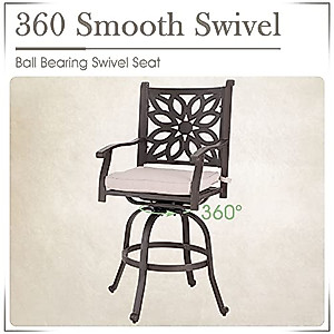 MFSTUDIO Cast Aluminum Bar Height Outdoor Bar stools Set of 2, Swivel Patio Chairs with Extra Wide Seat and Cushion, Brown