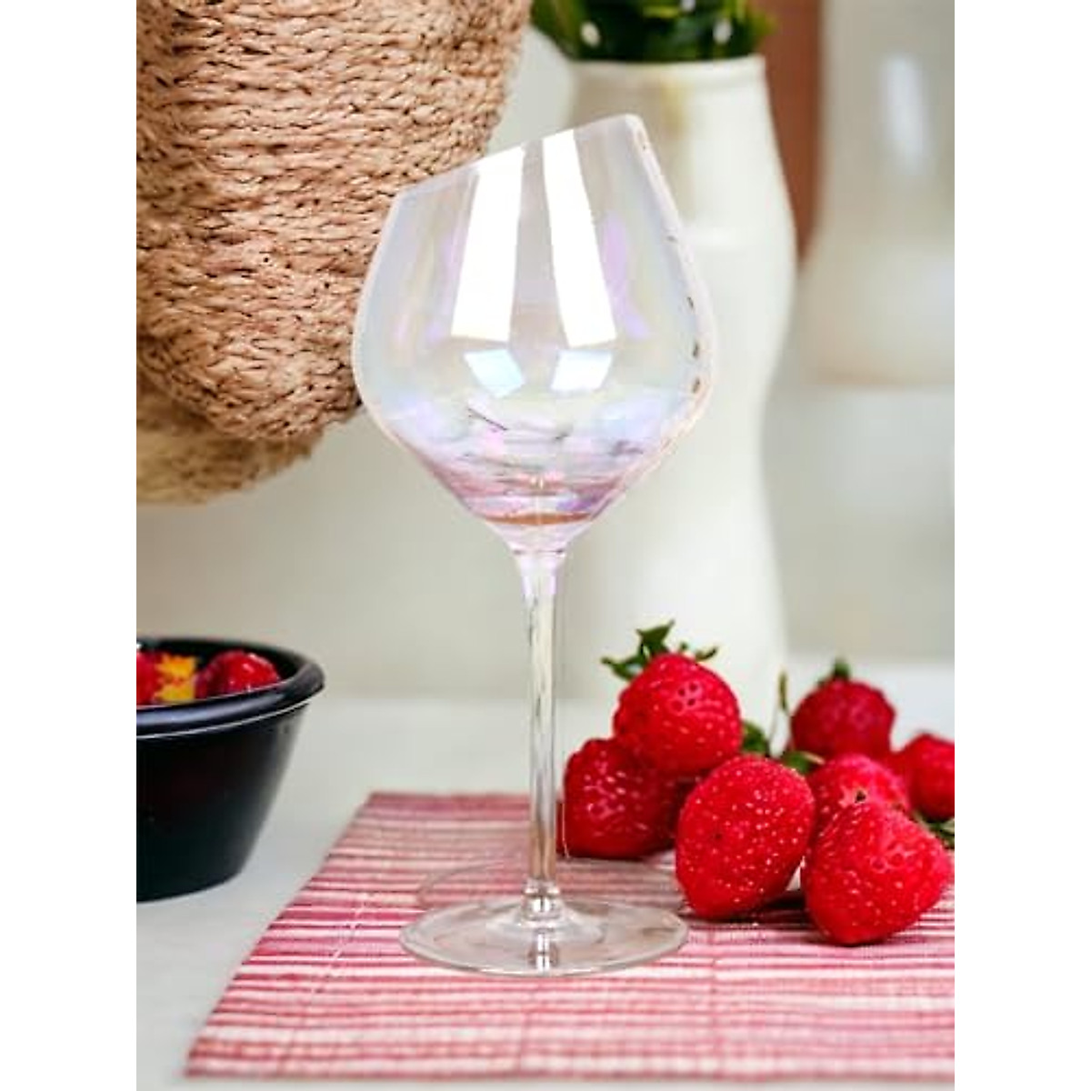 Luxrify Enhance Your Wine Experience Iridescent Wine Glasses - Premium Quality, Unique Design at Rim, Long Stemware, Hand-Blown & Perfect for Wine Lovers, Colored Stemware (Set Of 4)