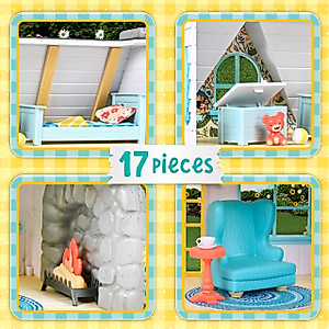 Honey Bee Acres 11" Tall Sunflower Cottage Doll Playset, 17 Pieces,White