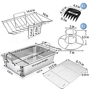 16" Roasting Pan with Rack, 7 PCS P&P CHEF Stainless Steel Roaster Lasagna Pan with Cooling Flat & V-shaped Baking Rack, Grilling Chicken Holder, Meat Shredding Claws, Dishwasher & Oven Safe