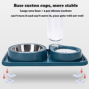 Double Dog Cat Bowls, 2 in1 Pet Water and Food Bowl Set with Automatic Gravity Water Dispenser Bottle Detachable Stainless Steel Bowl No-Spill for Cats and Dogs Puppy Kitten Rabbit