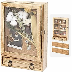 Qiannhee Large Shadow Box Display Case,11x16 Shadow Box Frame with Drawers and Removable Shelves of Flower Photos Wood pet Memorial Shadow Box, Wood Shadow Box as a Wedding Gifts (Rustic Brown)