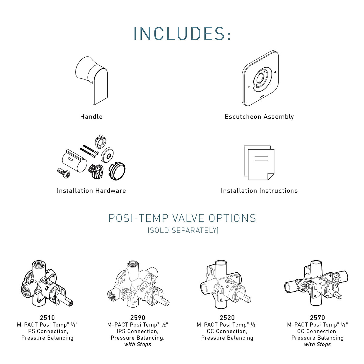 Moen Genta LX Chrome Posi-Temp Pressure-Balancing Modern Trim, Valve Required, T2471