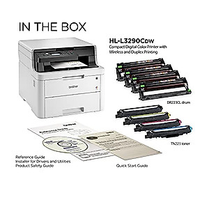 Brother Color HL-L3290CDW Compact Wireless Digital LED All-in-One Laser Printer for Office, White - Print Copy Scan - 25 ppm, 2400 x 600 dpi, 8.5 x 14, 512MB Memory, Auto Duplex Printing, 250 Sheet