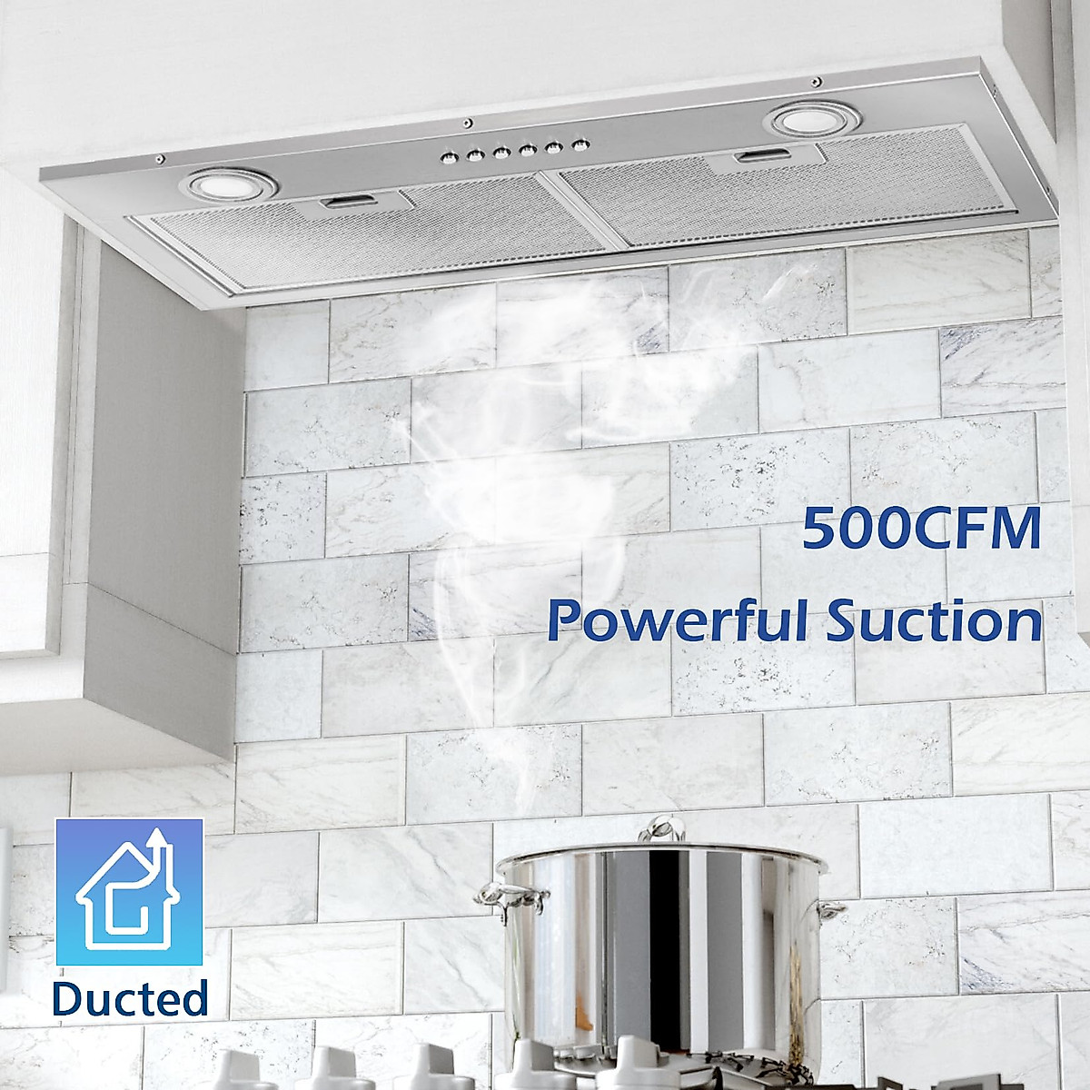 ONEEON 30" Range Hood Insert - 500 CFM Stainless Steel Built-in Kitchen Vent w/ 4-Speed Exhaust Fan, Dishwasher-Safe Baffle Filters, LED Lights & 3-Min Delayed Shutdown